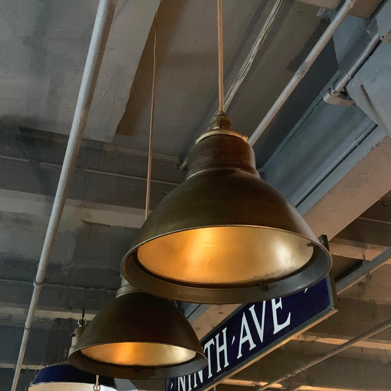Pair of Industrial Factory Gunmetal Dome Pendant Lights For Sale at 1stDibs