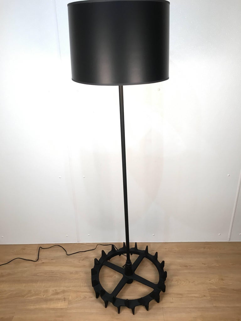 Pair of Industrial Iron Gear Floor Lamps For Sale at 1stDibs