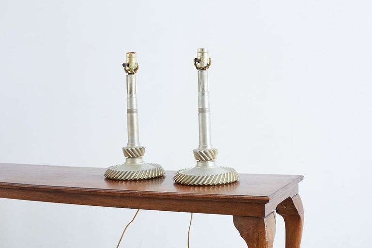 Pair of Industrial Machine Age Gear Table Lamps For Sale at 1stDibs
