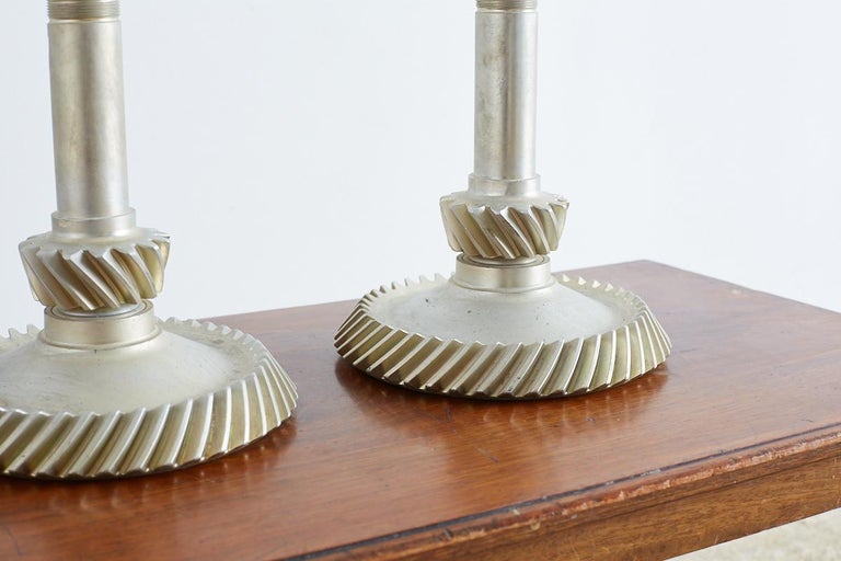 Pair of Industrial Machine Age Gear Table Lamps For Sale at 1stDibs