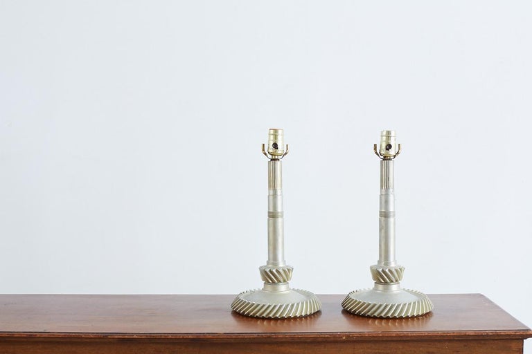 Pair of Industrial Machine Age Gear Table Lamps For Sale at 1stDibs