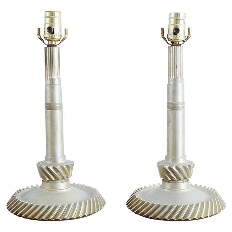 Pair of Industrial Machine Age Gear Table Lamps For Sale at 1stDibs