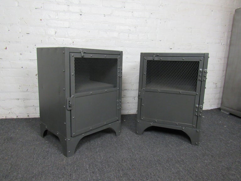 Pair of Industrial Metal Side Tables For Sale at 1stDibs