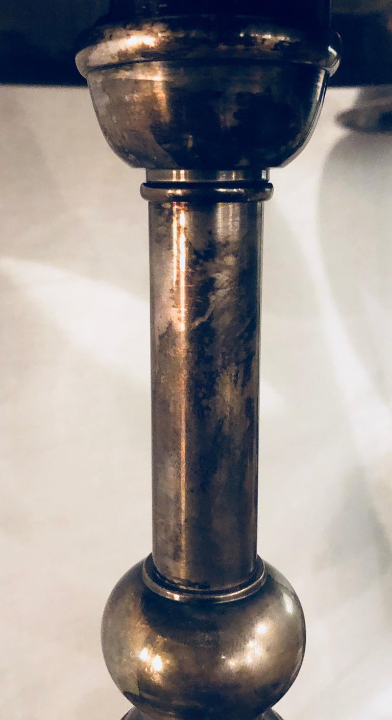 Pair of Industrial Nickel Finish Urn Lamps with Matching Shades For ...