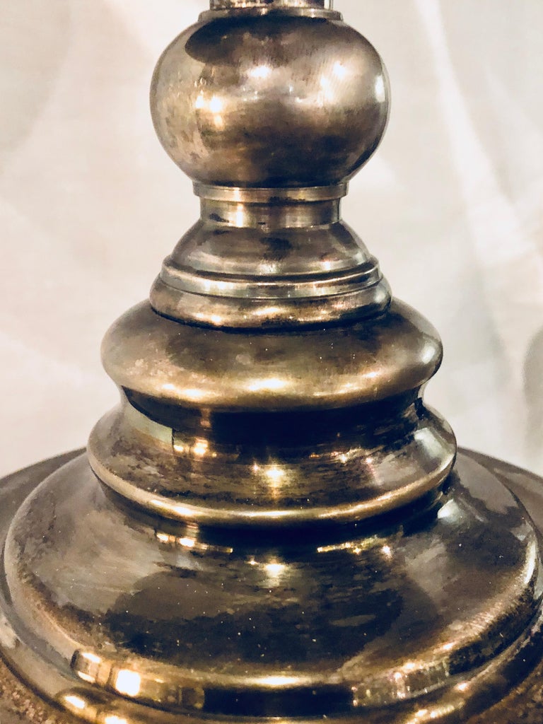 Pair of Industrial Nickel Finish Urn Lamps with Matching Shades For ...