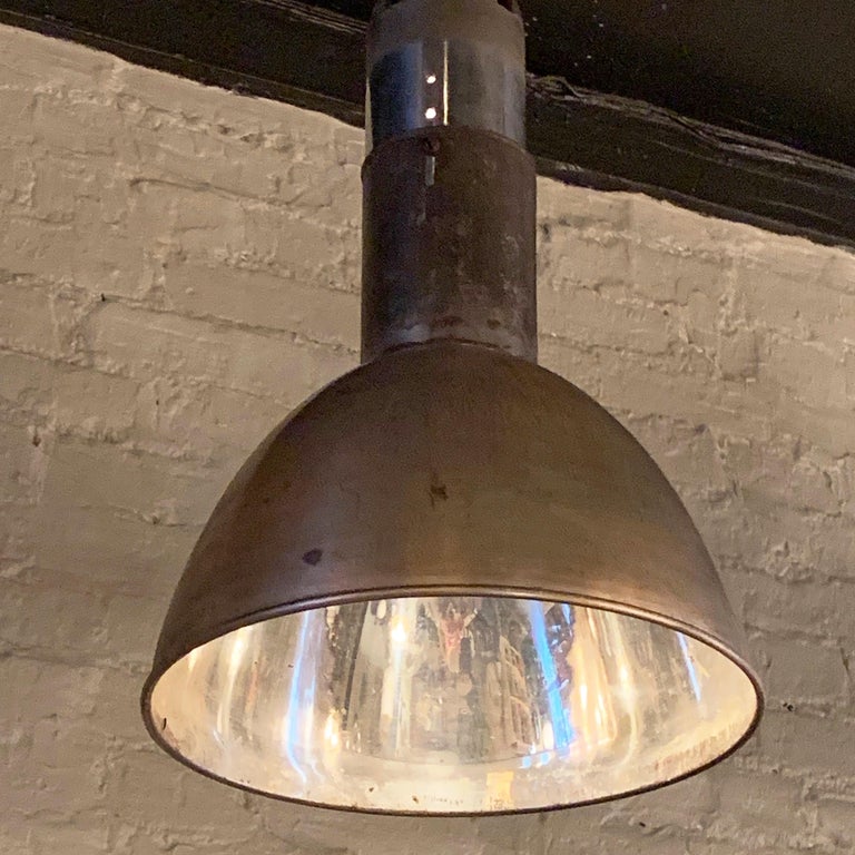 Pair of Industrial Nickel-Plated Steel Dome Factory Pendant Lights For ...
