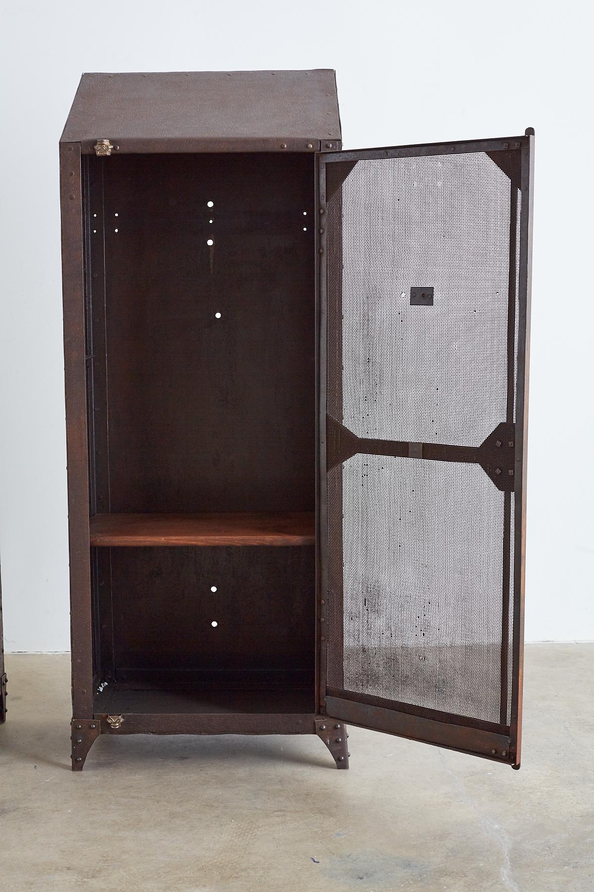 Pair of Industrial Patinated Iron Locker Cabinets at 1stDibs