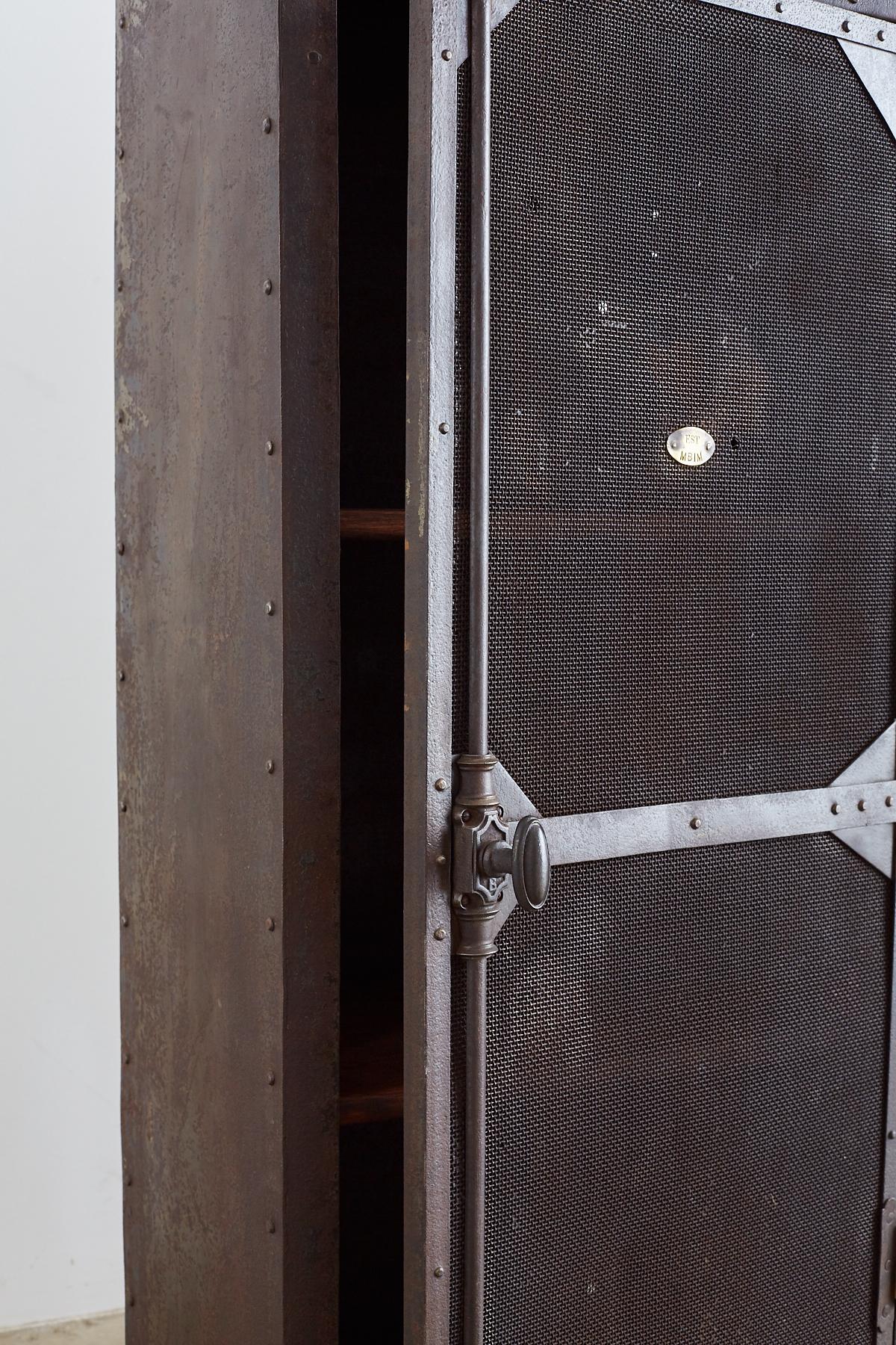 Pair of Industrial Patinated Iron Locker Cabinets at 1stDibs