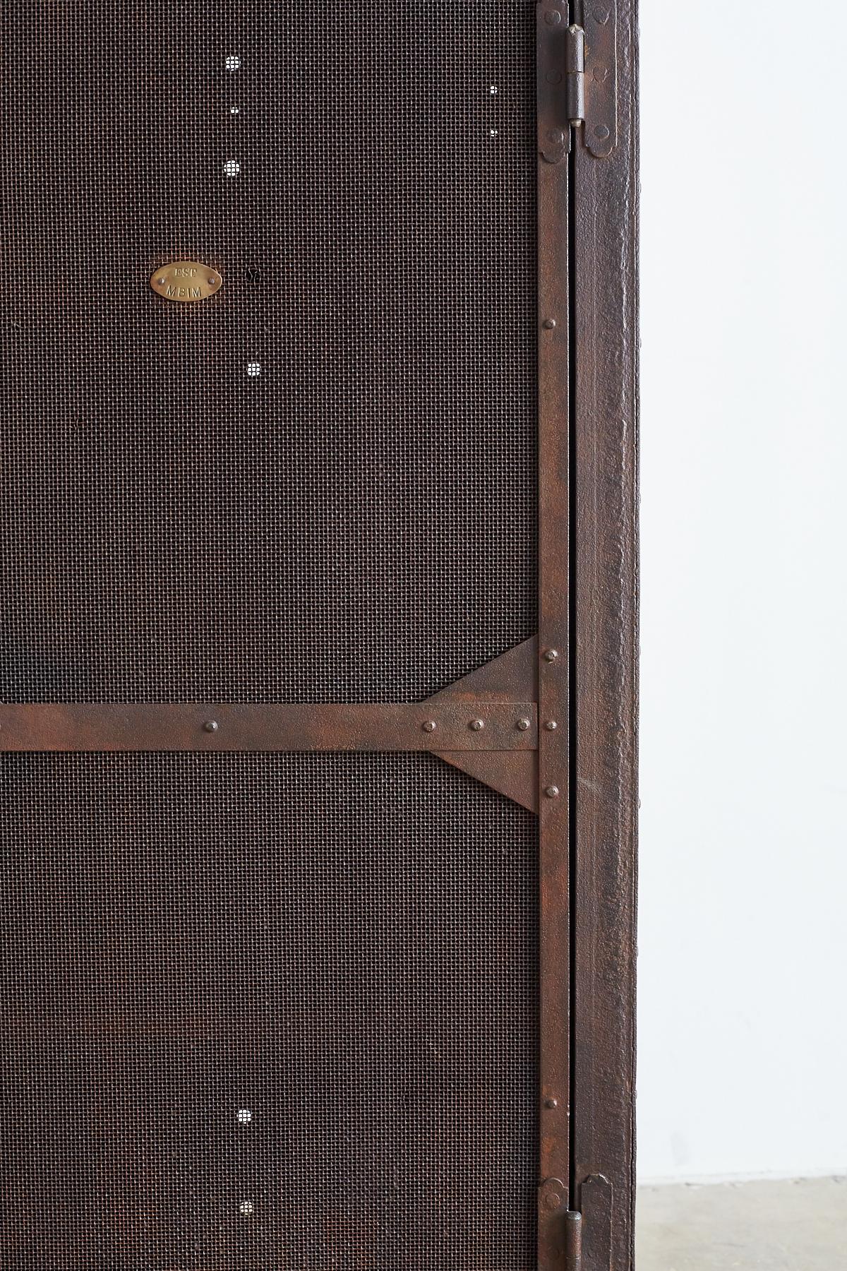 Pair of Industrial Patinated Iron Locker Cabinets at 1stDibs