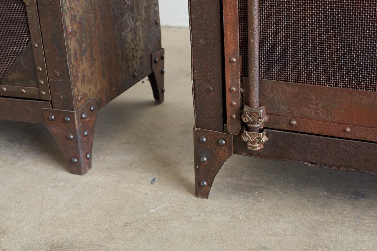 Pair of Industrial Patinated Iron Locker Cabinets at 1stDibs