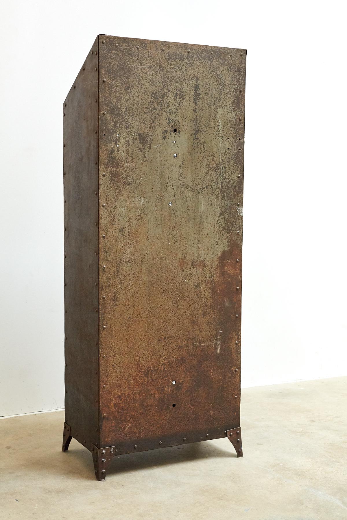 Pair of Industrial Patinated Iron Locker Cabinets at 1stDibs