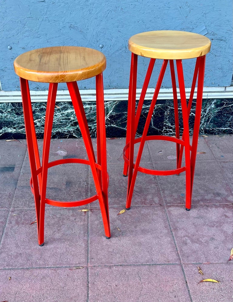 Pair of Industrial Style Solid Steel Base with Solid Maple Top For Sale ...