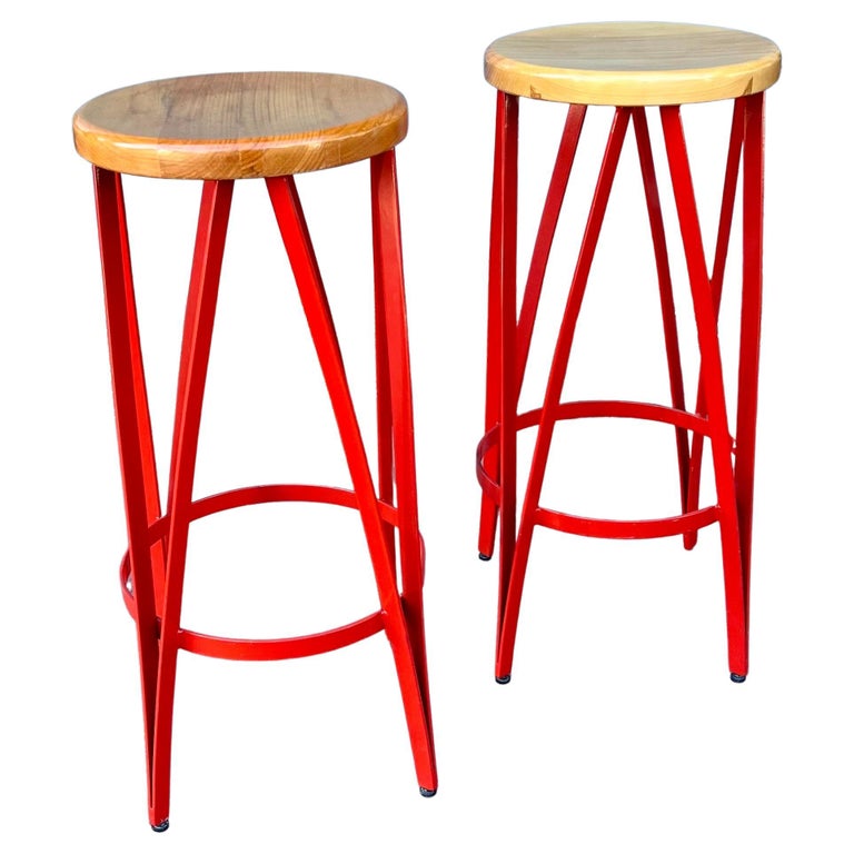Pair of Industrial Style Solid Steel Base with Solid Maple Top For Sale ...