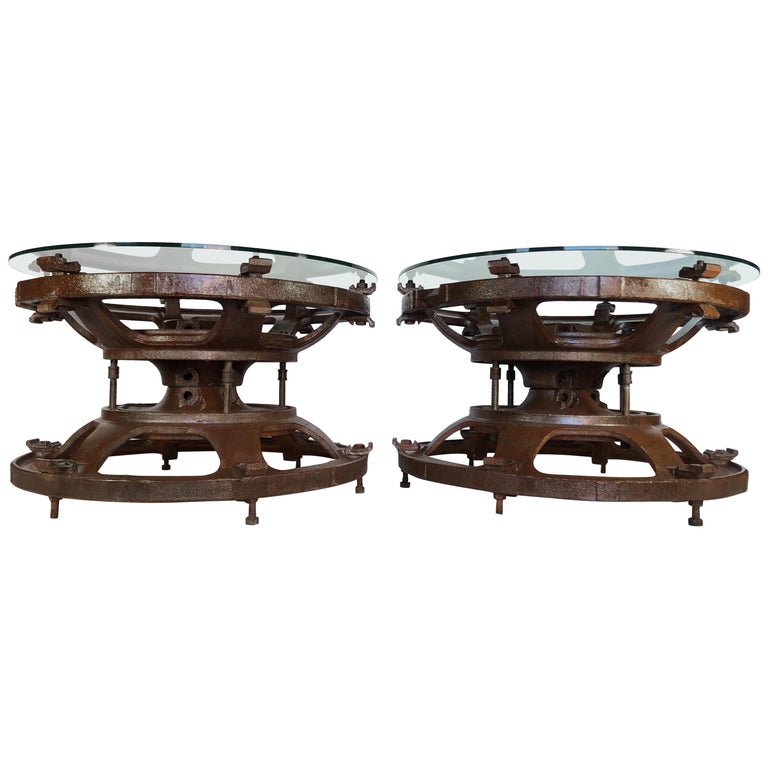 Pair of Industrial Tractor Wheel Tables For Sale at 1stDibs