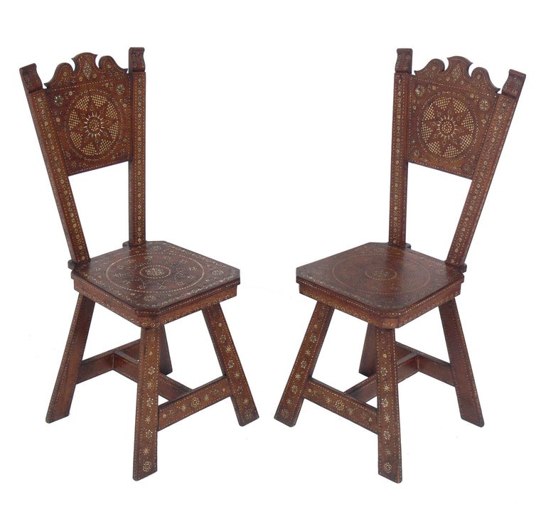 Pair of Inlaid Moroccan Chairs For Sale at 1stDibs