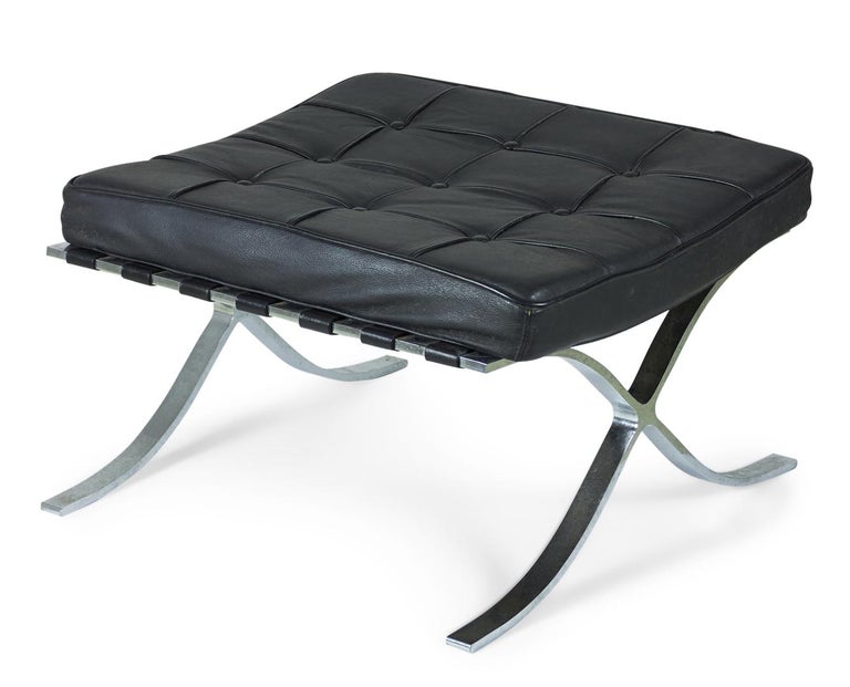 Pair of International Style Black Tufted Leather and Chrome Benches For ...