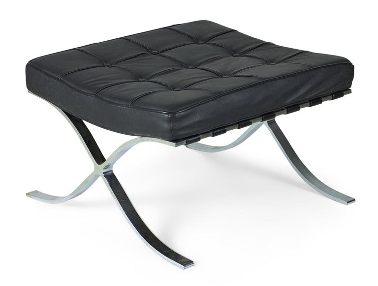 Pair of International Style Black Tufted Leather and Chrome Benches For ...