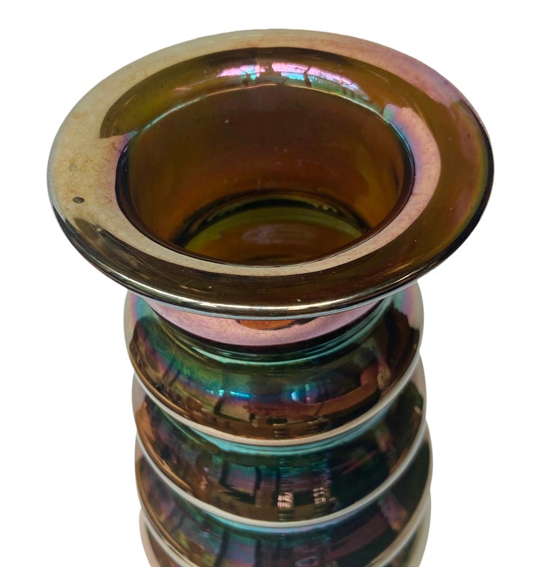 Pair of Iridescent Glass Vases For Sale at 1stDibs