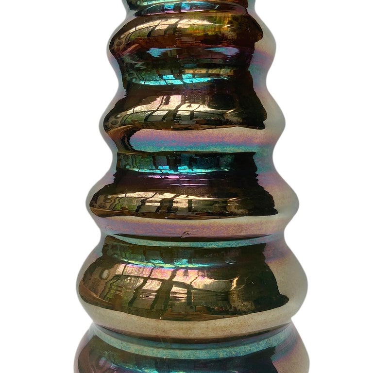 Pair of Iridescent Glass Vases For Sale at 1stDibs