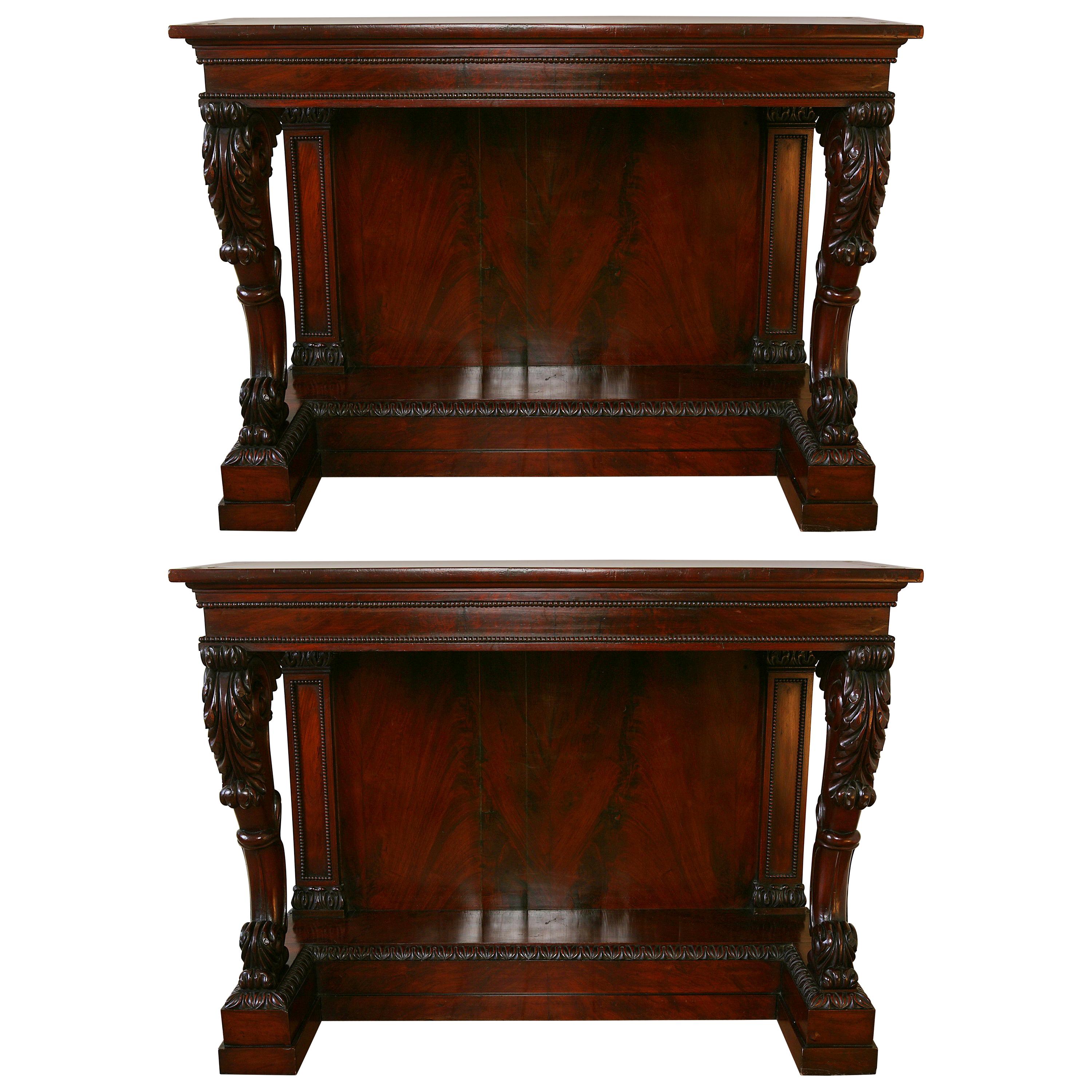 Pair of 20th c. English Regency Style Faux Bamboo Consoles For Sale at ...