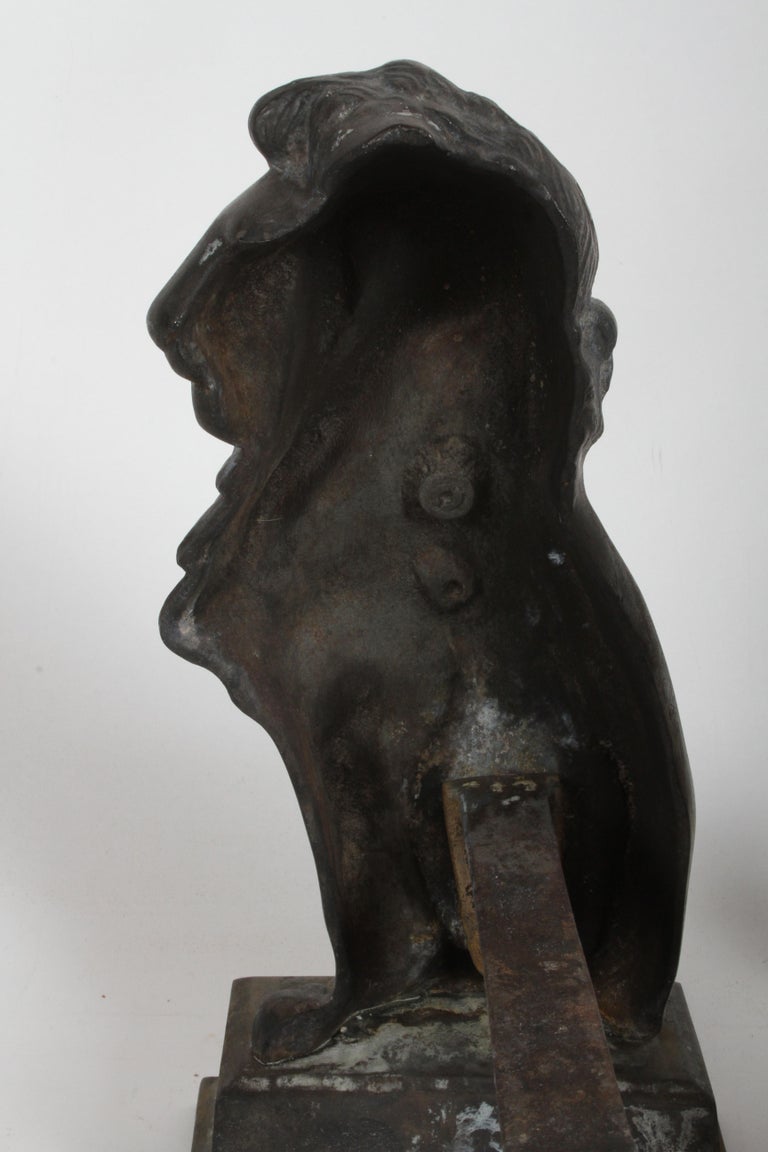 Pair of Iron Andirons or Fire Dogs Modeled as Lions after Artist Alfred ...