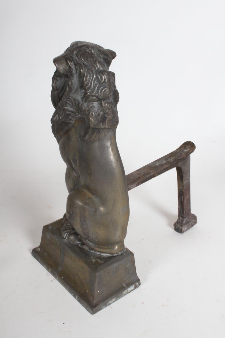 Pair of Iron Andirons or Fire Dogs Modeled as Lions after Artist Alfred ...