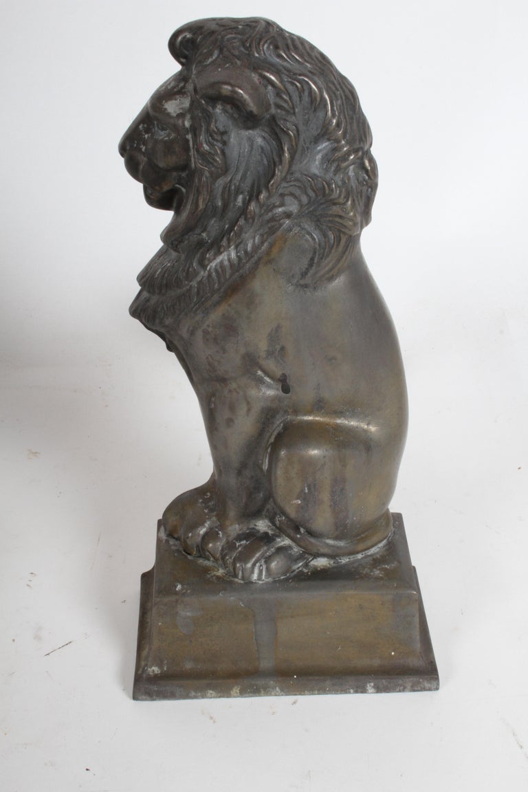 Pair of Iron Andirons or Fire Dogs Modeled as Lions after Artist Alfred ...