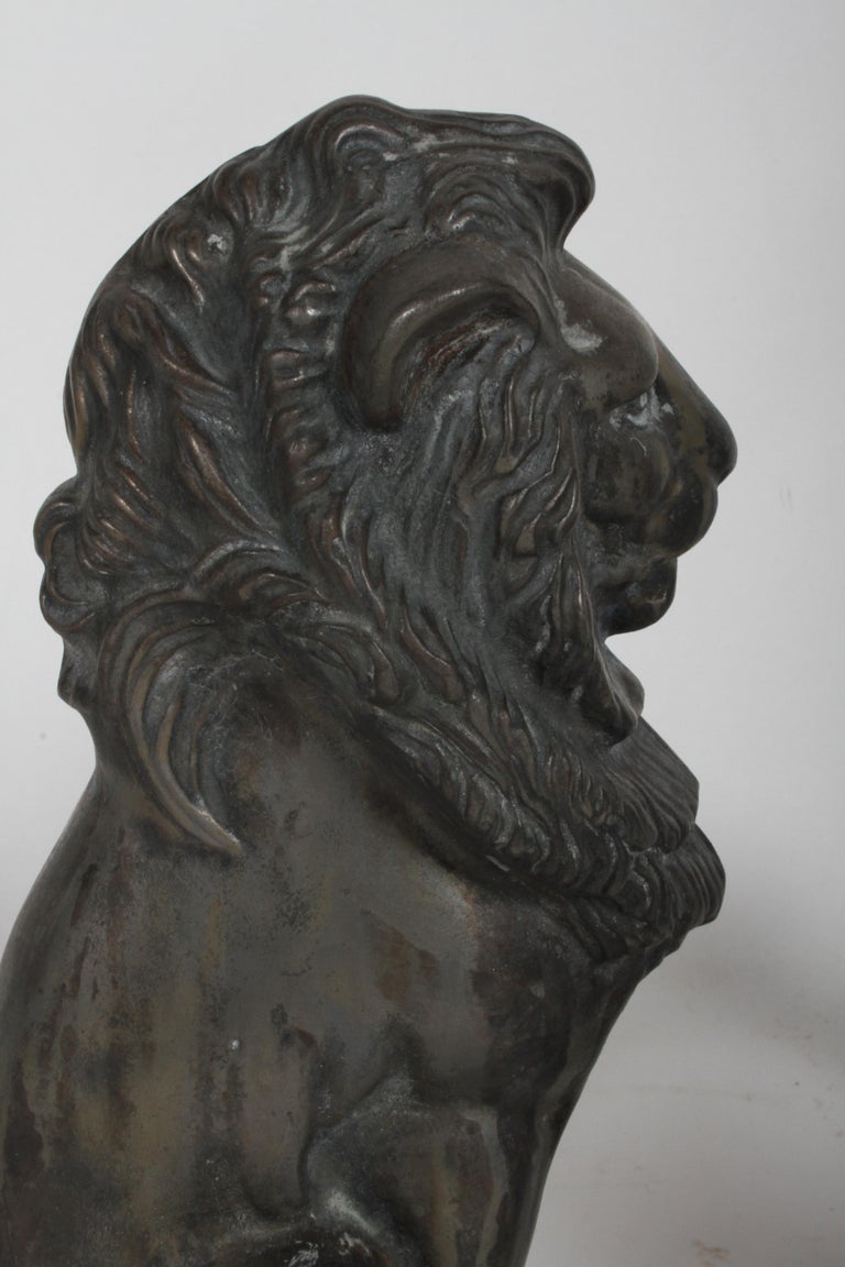 Pair of Iron Andirons or Fire Dogs Modeled as Lions after Artist Alfred ...