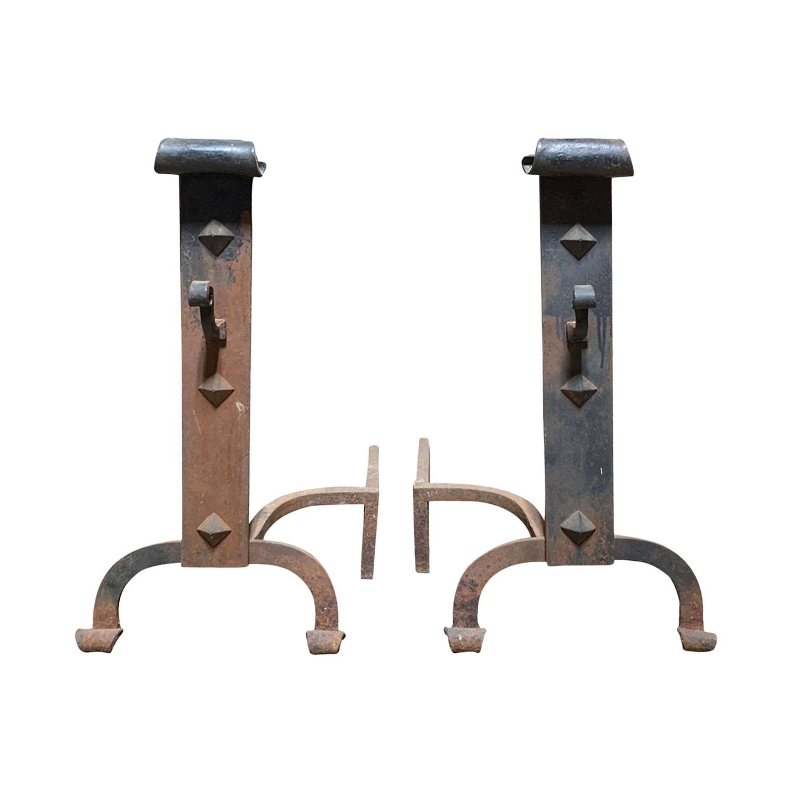 Pair of Large English Andirons with Beautifully Shaped Finials, circa ...