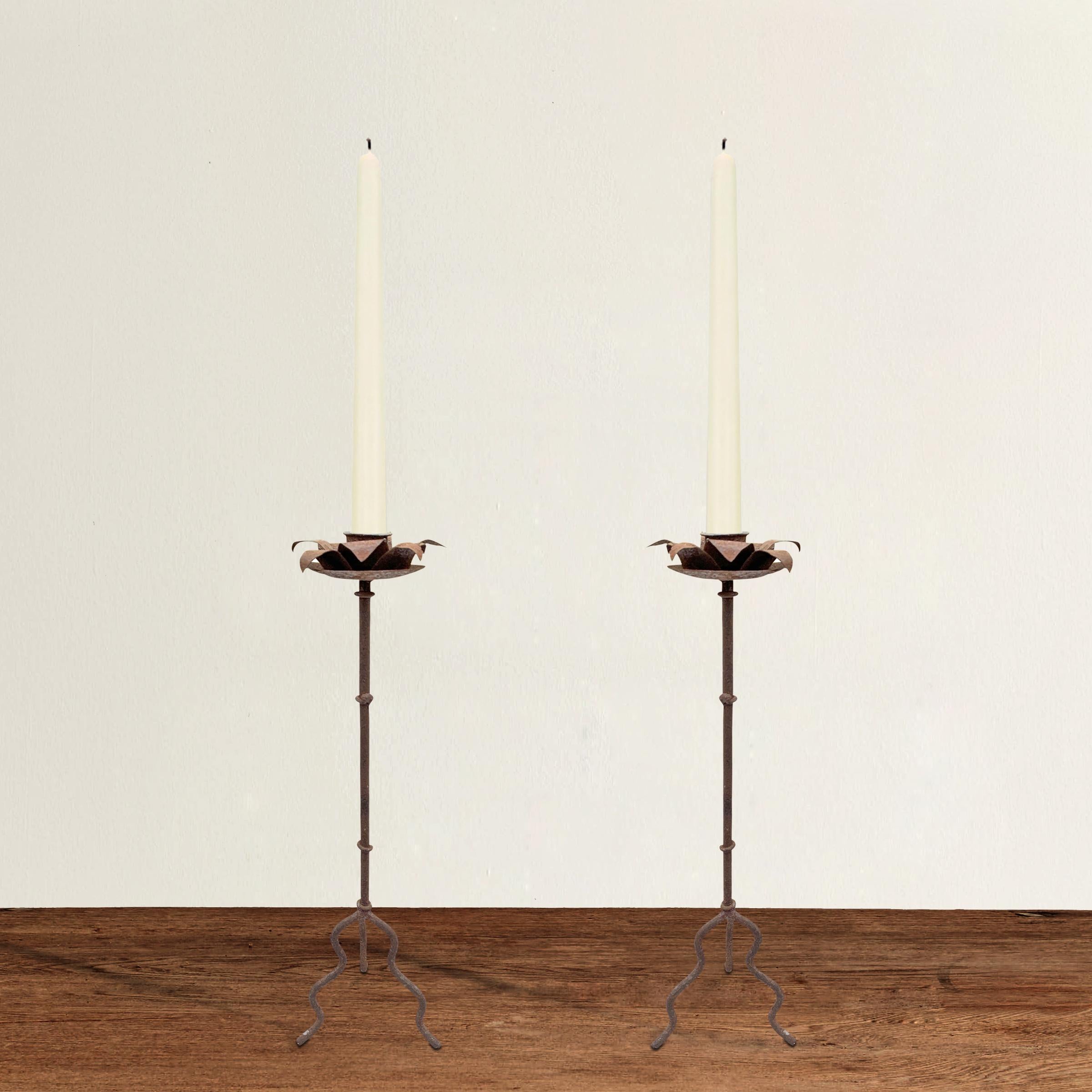 Pair of Iron Flower Candlesticks at 1stDibs