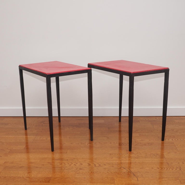 Pair of Iron Leather Side Tables in the Style of Jean-Michel Frank For ...