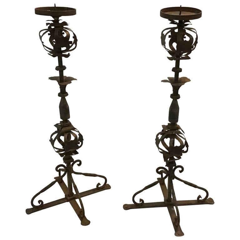 Pair of Iron Pricket Candle Stands For Sale at 1stDibs