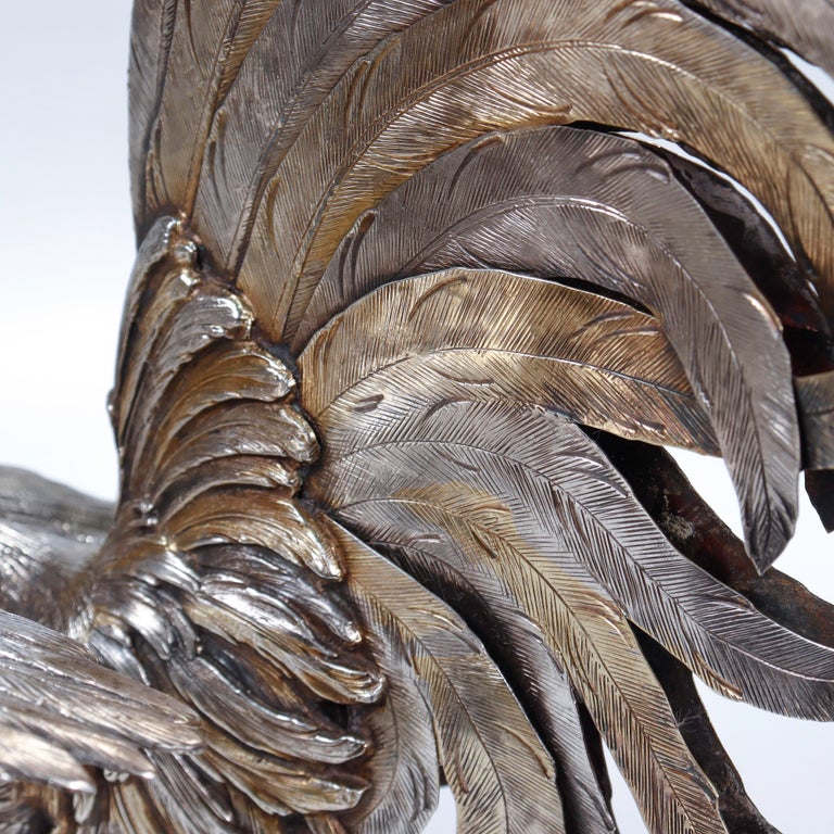 Pair of Israel Freeman and Son Sterling Silver Table Fighting Cockerels ...