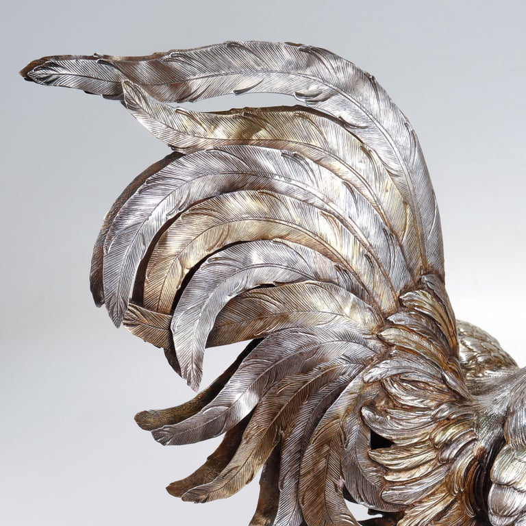 Pair of Israel Freeman and Son Sterling Silver Table Fighting Cockerels ...