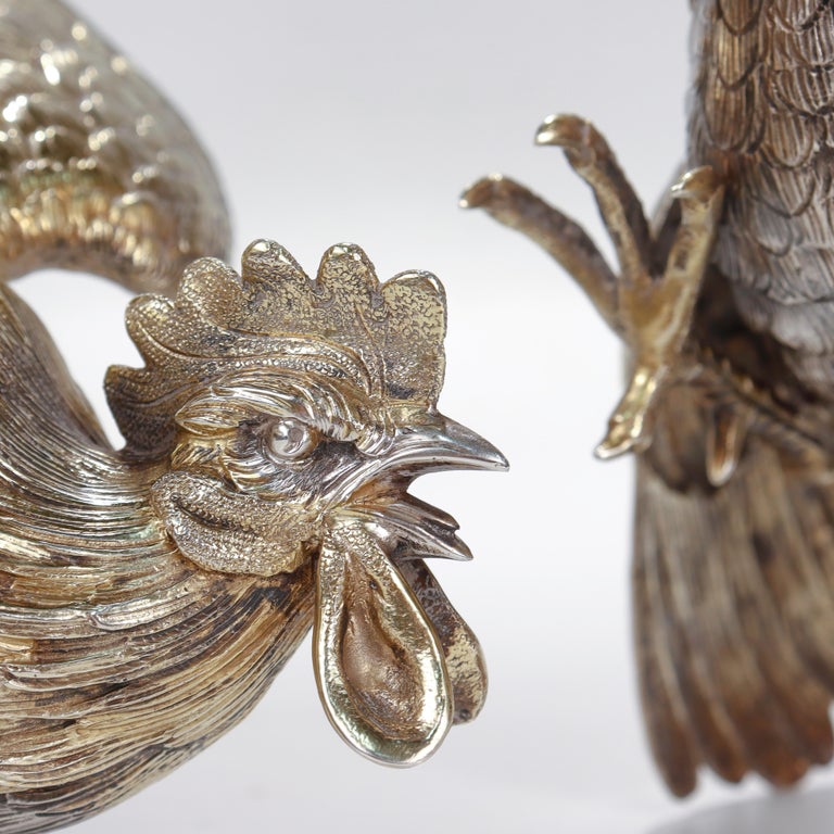 Pair of Israel Freeman and Son Sterling Silver Table Fighting Cockerels ...