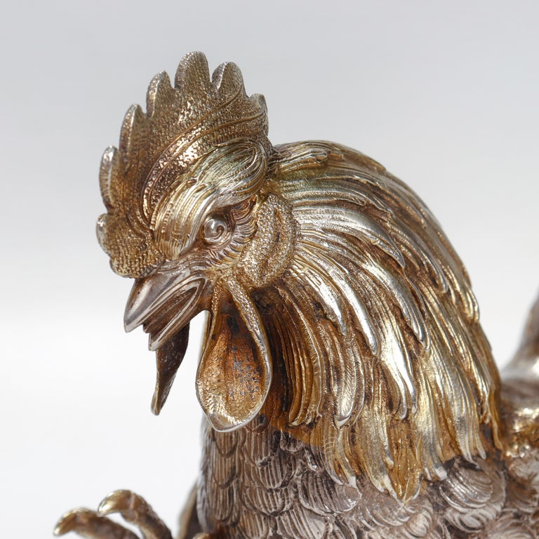 Pair of Israel Freeman and Son Sterling Silver Table Fighting Cockerels ...