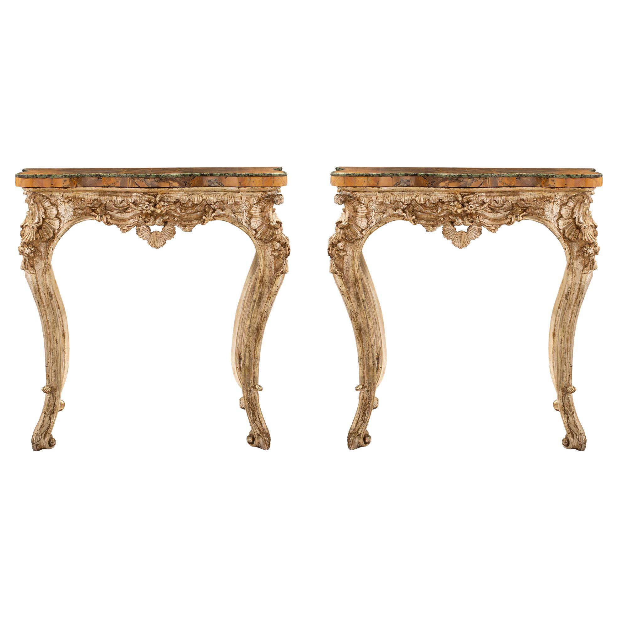 Pair of Italian Painted 19th Century Free Standing Consoles For Sale at ...