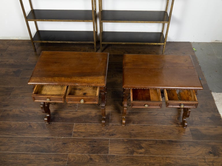 Pair of Italian 1800s Baroque Style Walnut Tables with Drawers and Lyre ...