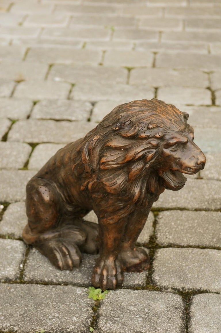 Pair of Italian 1880s Small Walnut Hand Carved Lion Sculptures with ...