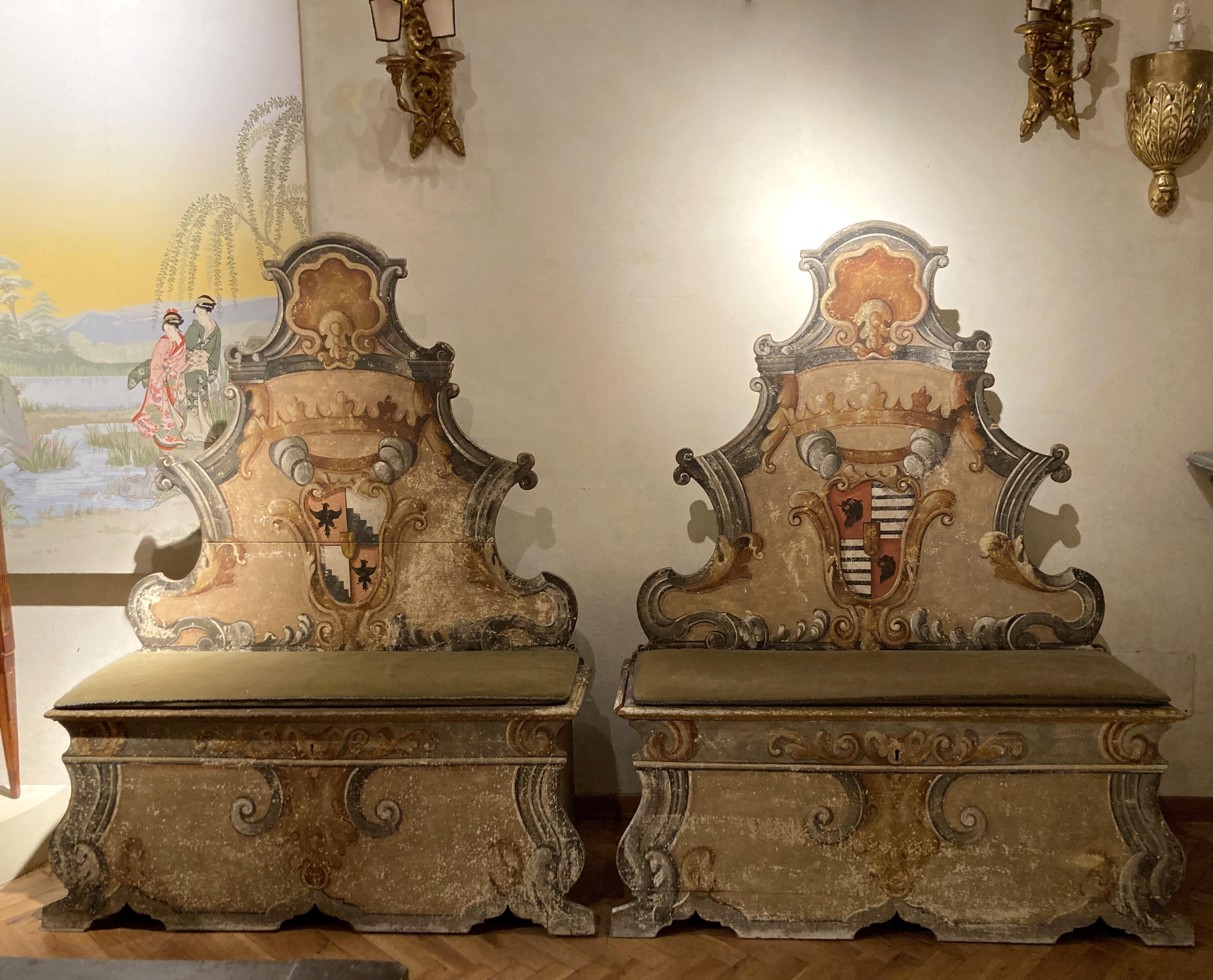 Pair of Italian 18th Century Baroque Armorial Painted Cassapanca ...