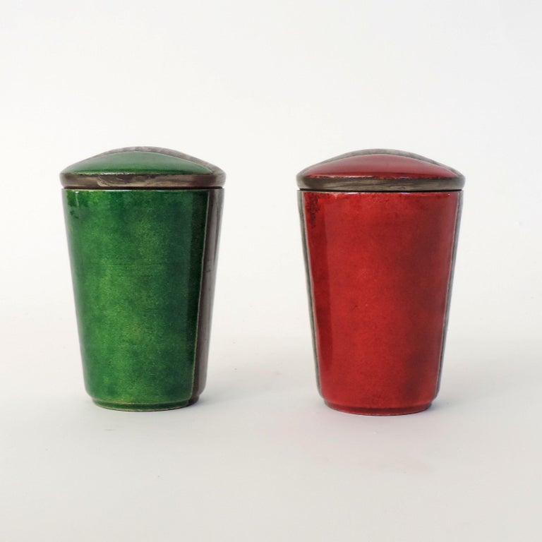 Pair of Italian 1950s Enamel Containers with engravings. For Sale at ...