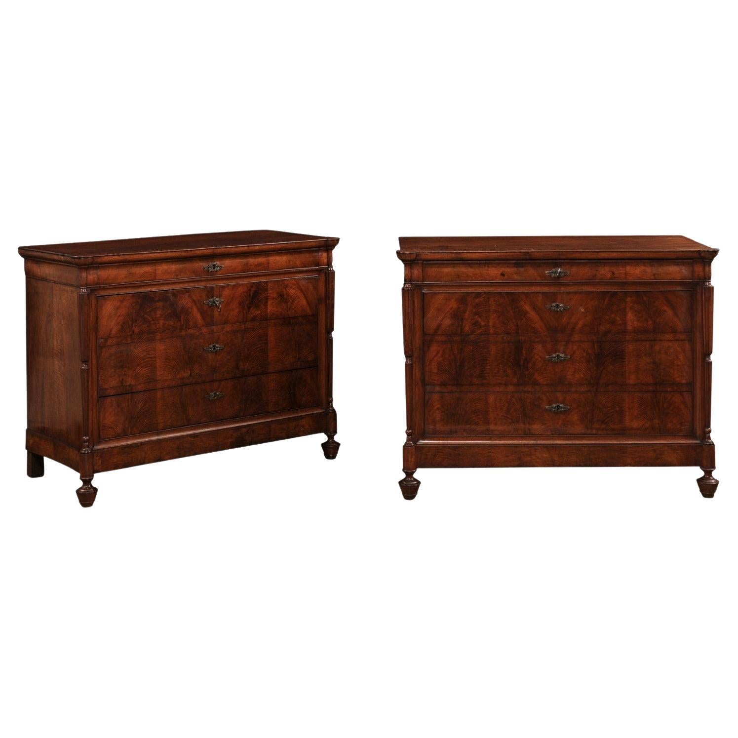 Pair of Italian 19th Century Butterfly Veneer Burl Wood Four-Drawer ...