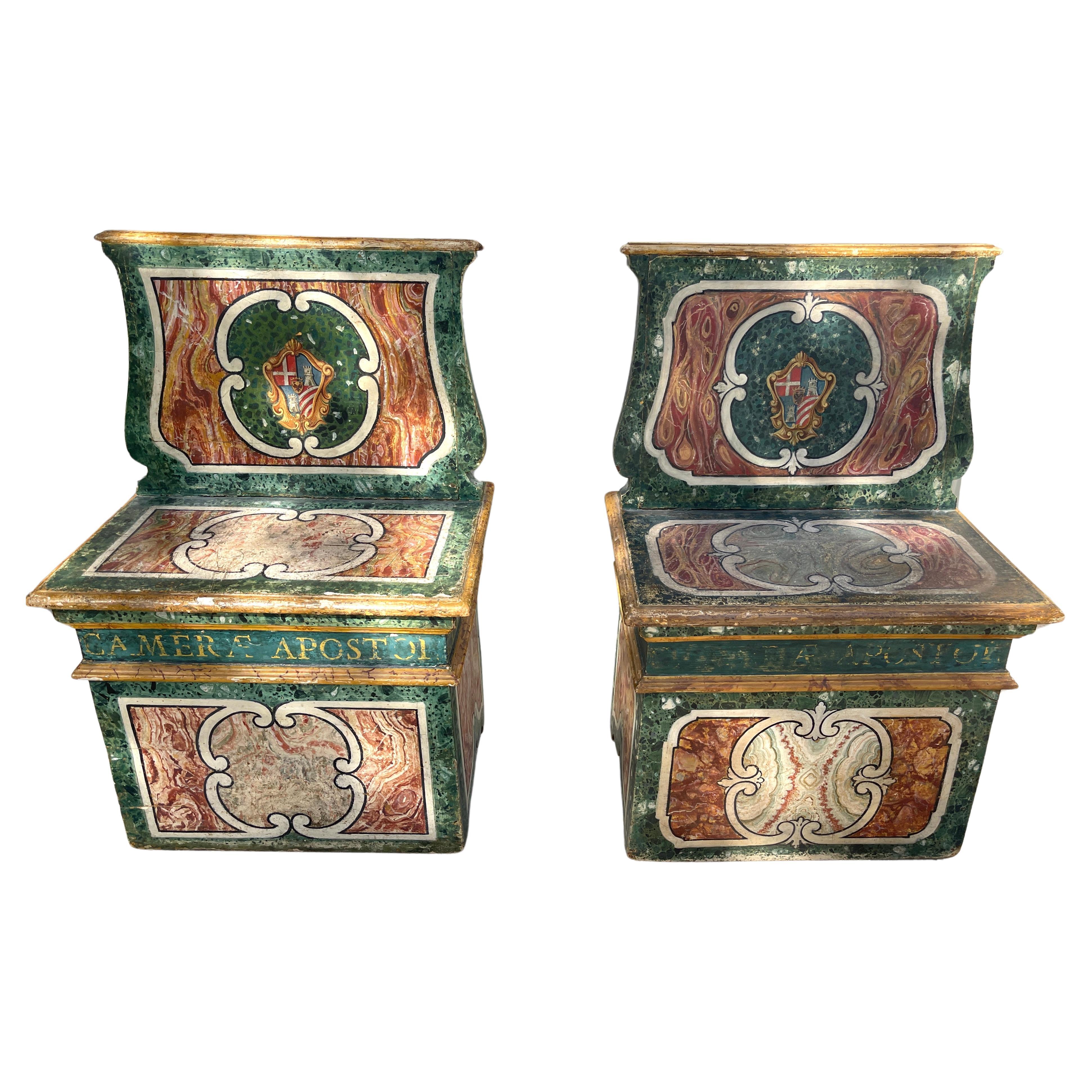 Italian 19th Century Hand Painted Faux Marble Hall Chairs With ...