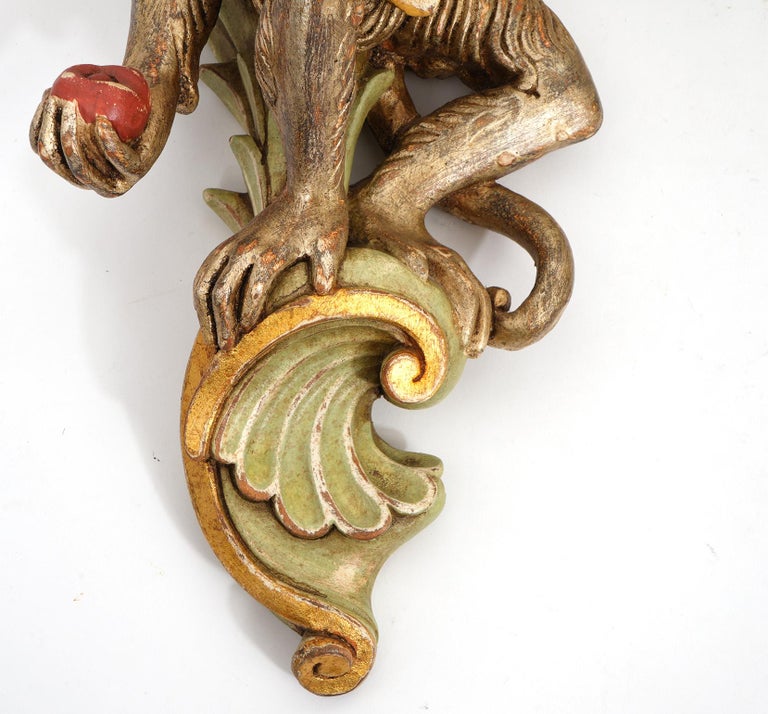 Pair of Italian 20th C Carved and Polychrome Painted Monkey Pirate Wall ...
