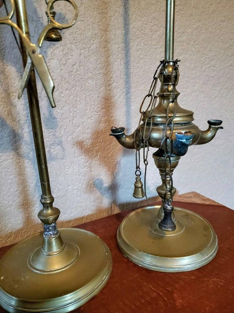 Pair of Italian Antique Brass Lucerna Four Spout Oil Lamps For Sale at ...