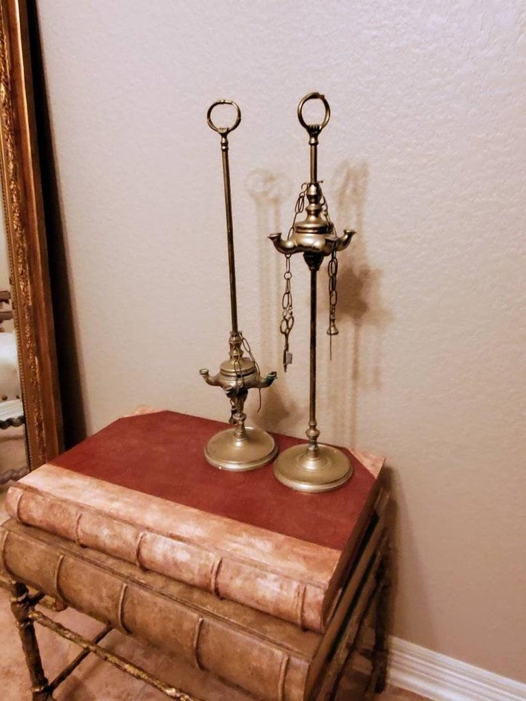 Pair of Italian Antique Brass Lucerna Four Spout Oil Lamps For Sale at ...