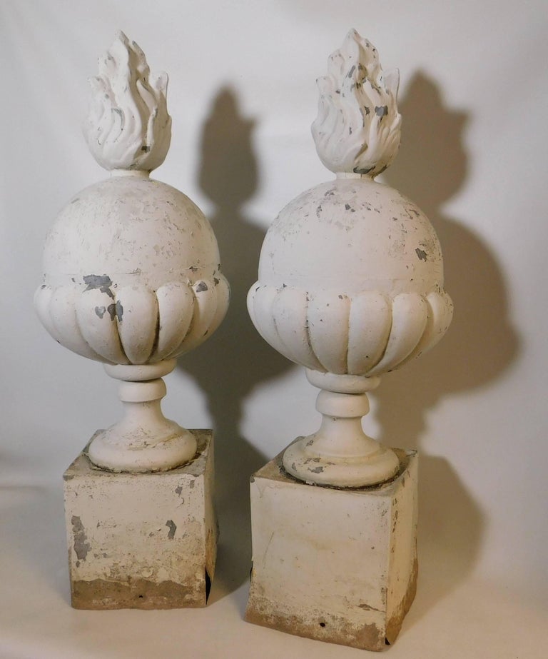 Pair of Italian Architectural Ornate Metal Flame Finials at 1stDibs
