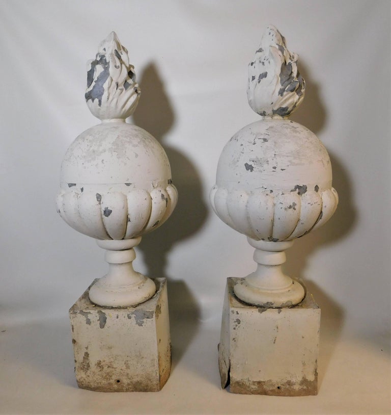 Pair of Italian Architectural Ornate Metal Flame Finials at 1stDibs
