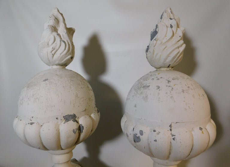 Pair of Italian Architectural Ornate Metal Flame Finials at 1stDibs