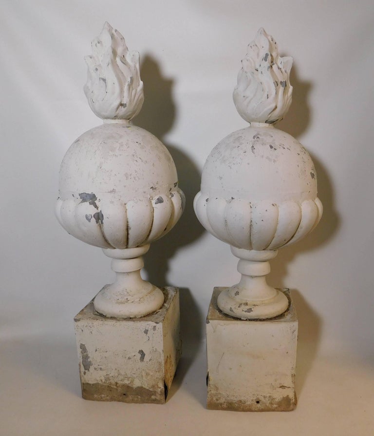 Pair of Italian Architectural Ornate Metal Flame Finials at 1stDibs